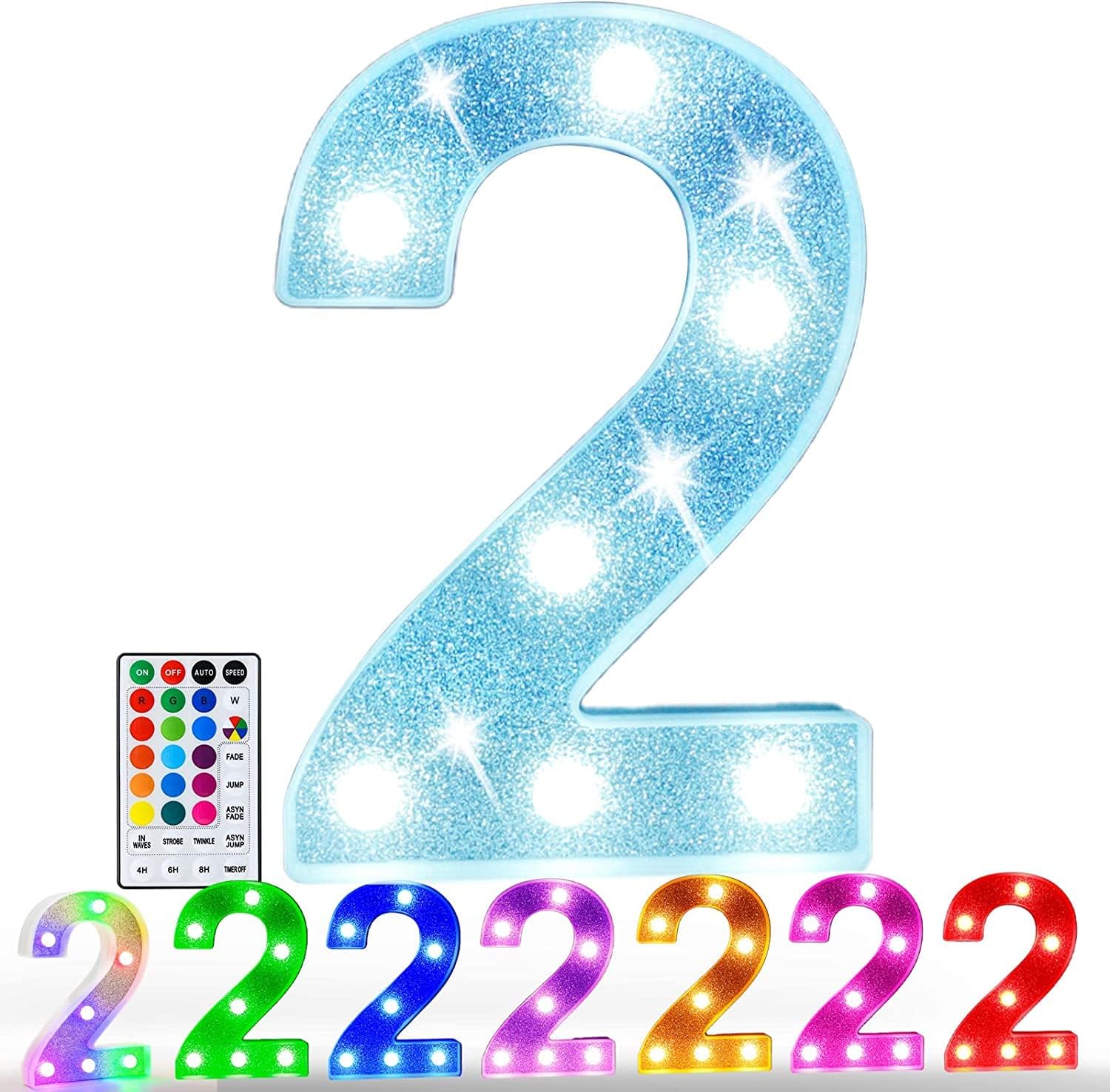 Pooqla Colorful Marquee Numbers with Remote, RGB Light Up Numbers ...