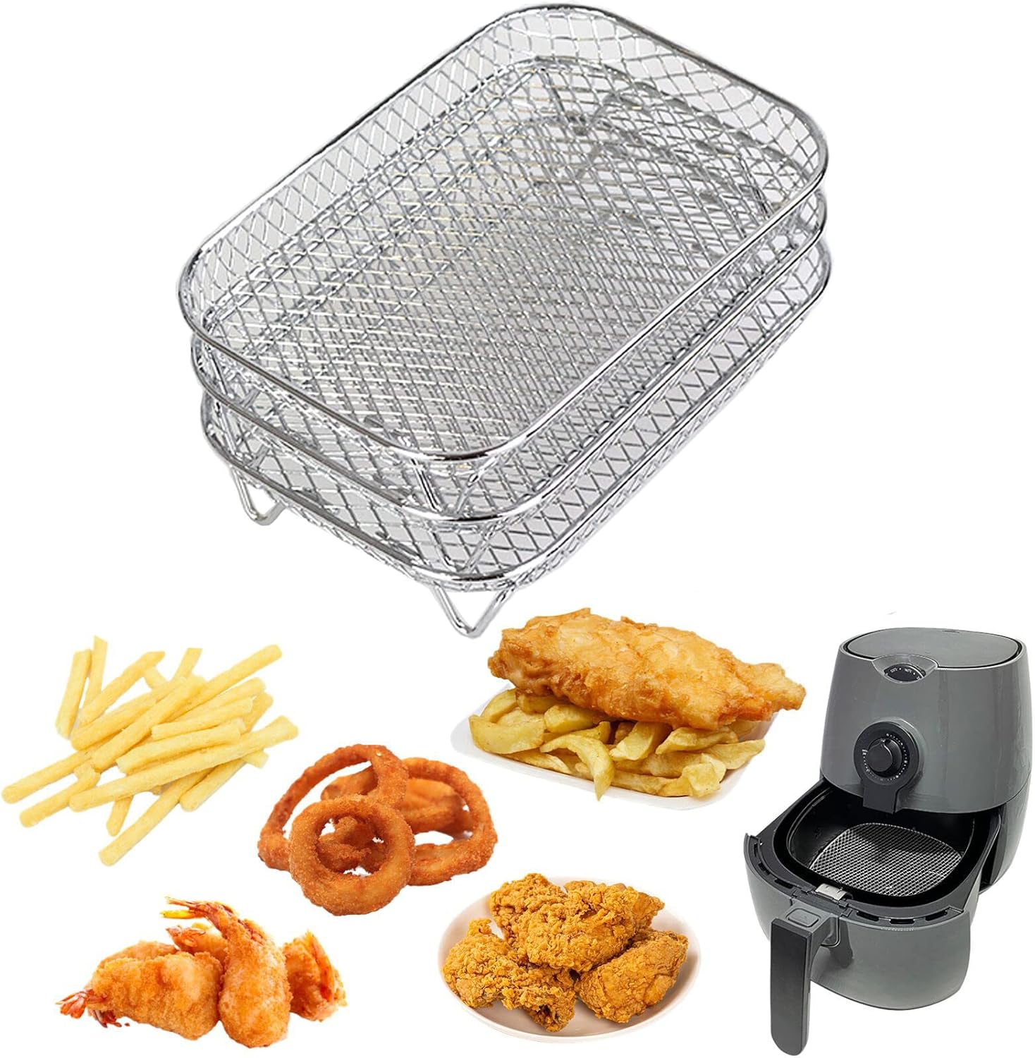 Amazon.com: Homaisson Air Fryer Racks, Three Stackable 7.8 inch Air ...