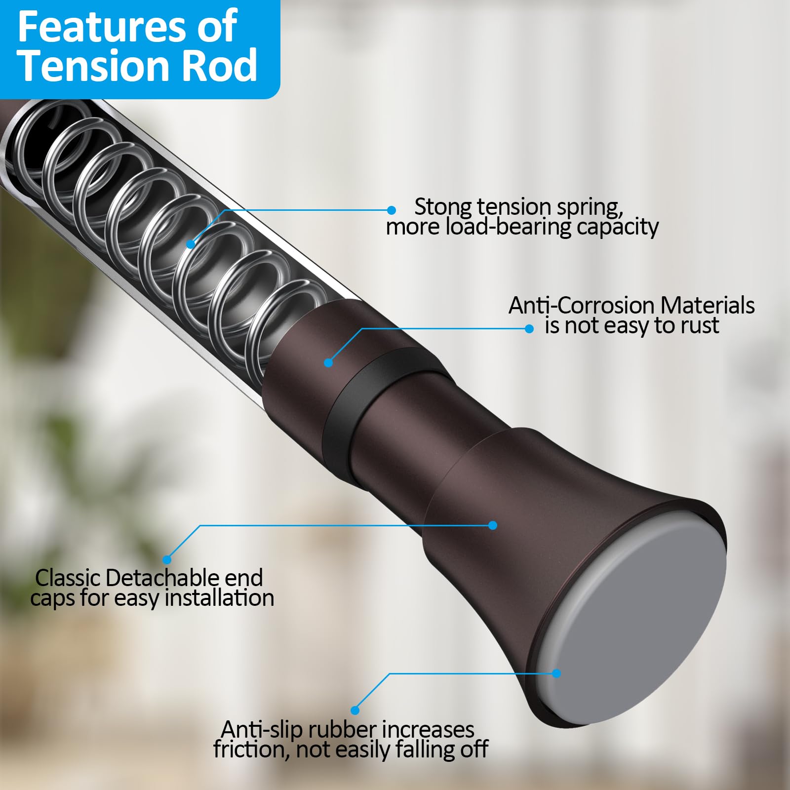 Snapklik.com : BRIOFOX Tension Shower Curtain Rod Bronze - Tension ...