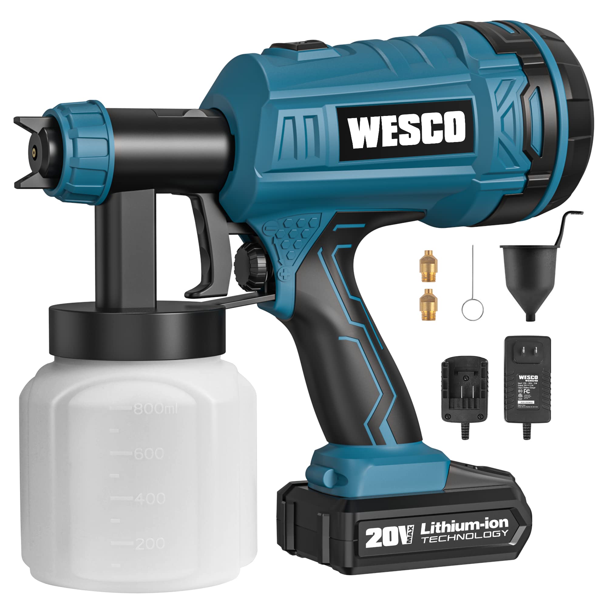 Buy WESCO 20V Paint Sprayer, Cordless HVLP Spray with 1.8/2.5mm Nozzels ...