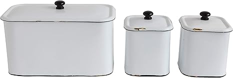 Amazon.com: Set of 3 Distressed White Decorative Metal Boxes with Lids ...