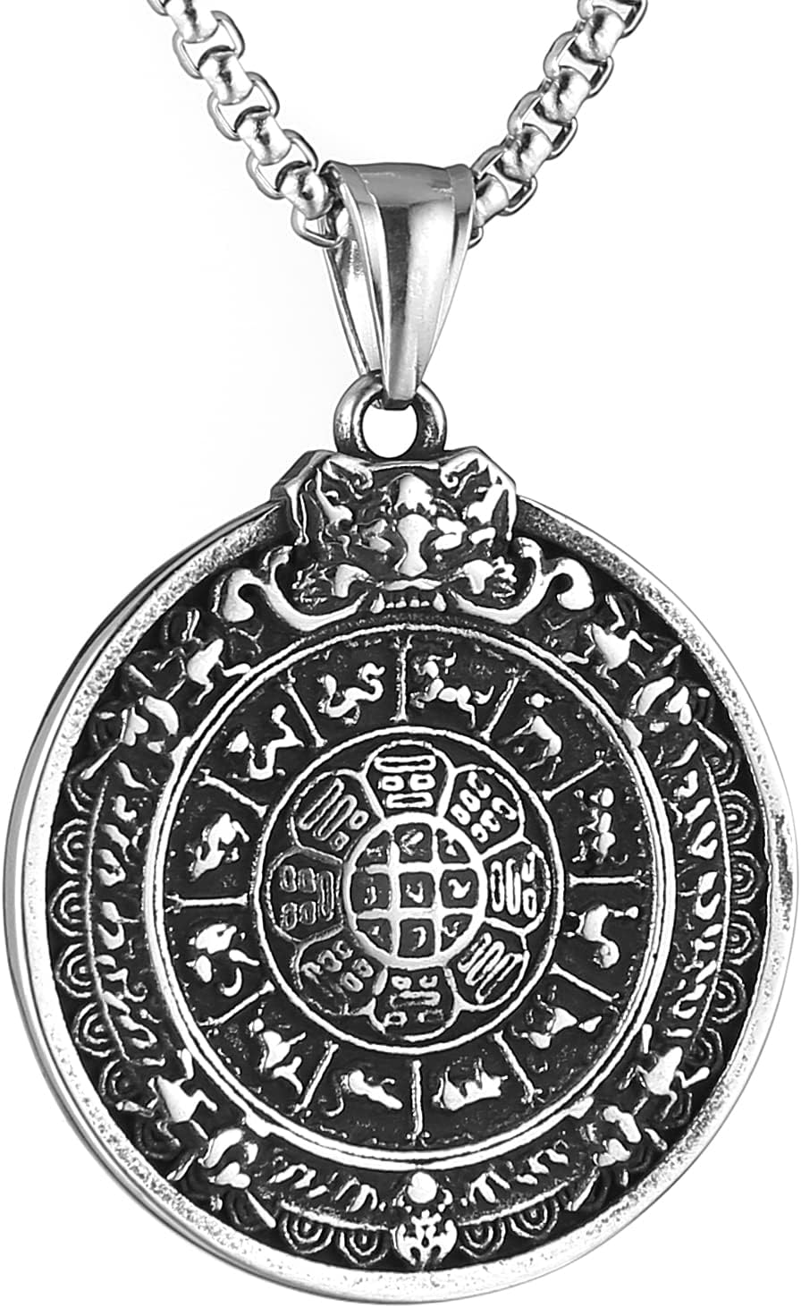 HZMAN Stainless Steel Tibetan Buddhism Necklace for Men Women Vintage ...