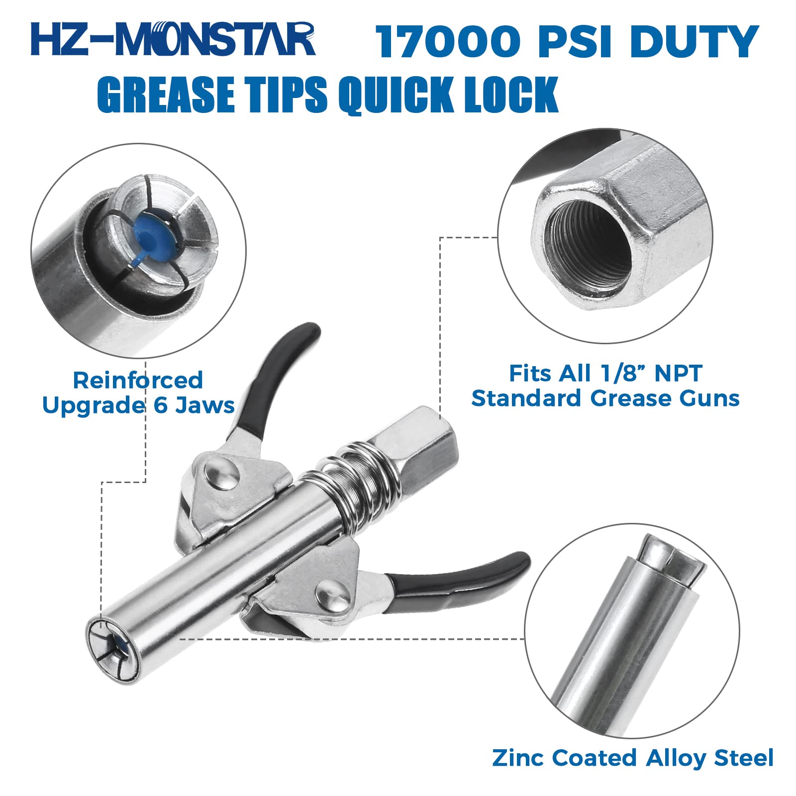 Snapklik.com : HZ-MONSTAR Grease Gun Coupler, 17000 PSI Double Handle ...