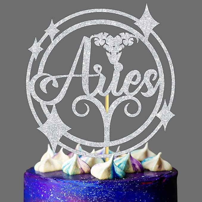 Amazon.com: Silver Glitter Aries Birthday Cake Topper, Zodiac ...