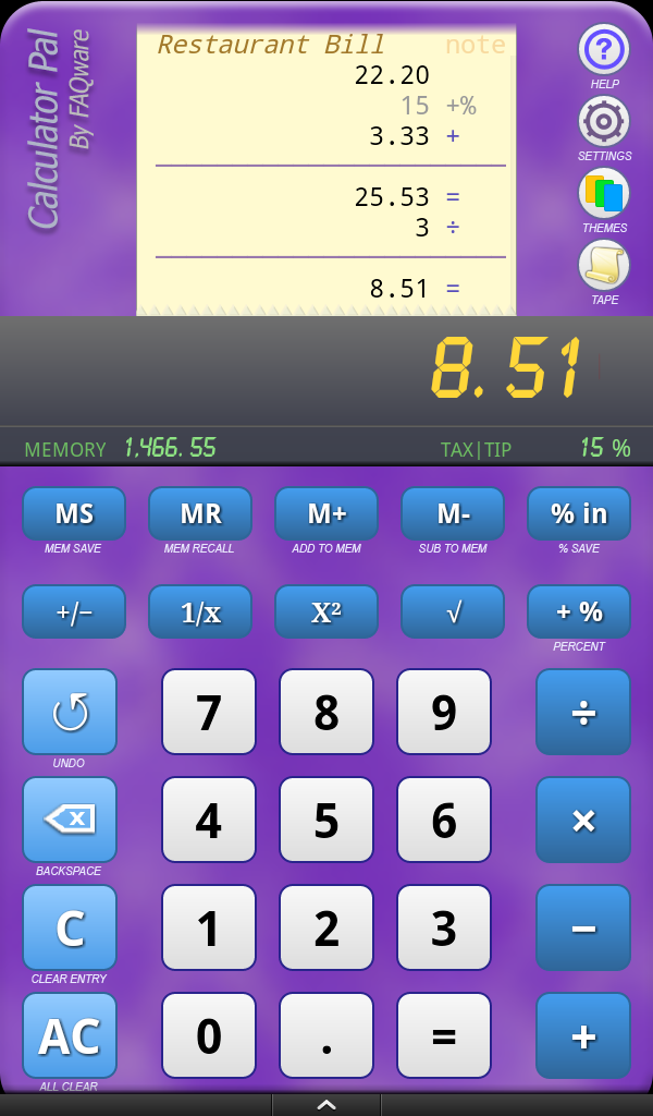 Calculator Pal with History Tape (Ad Free) - App on Amazon Appstore