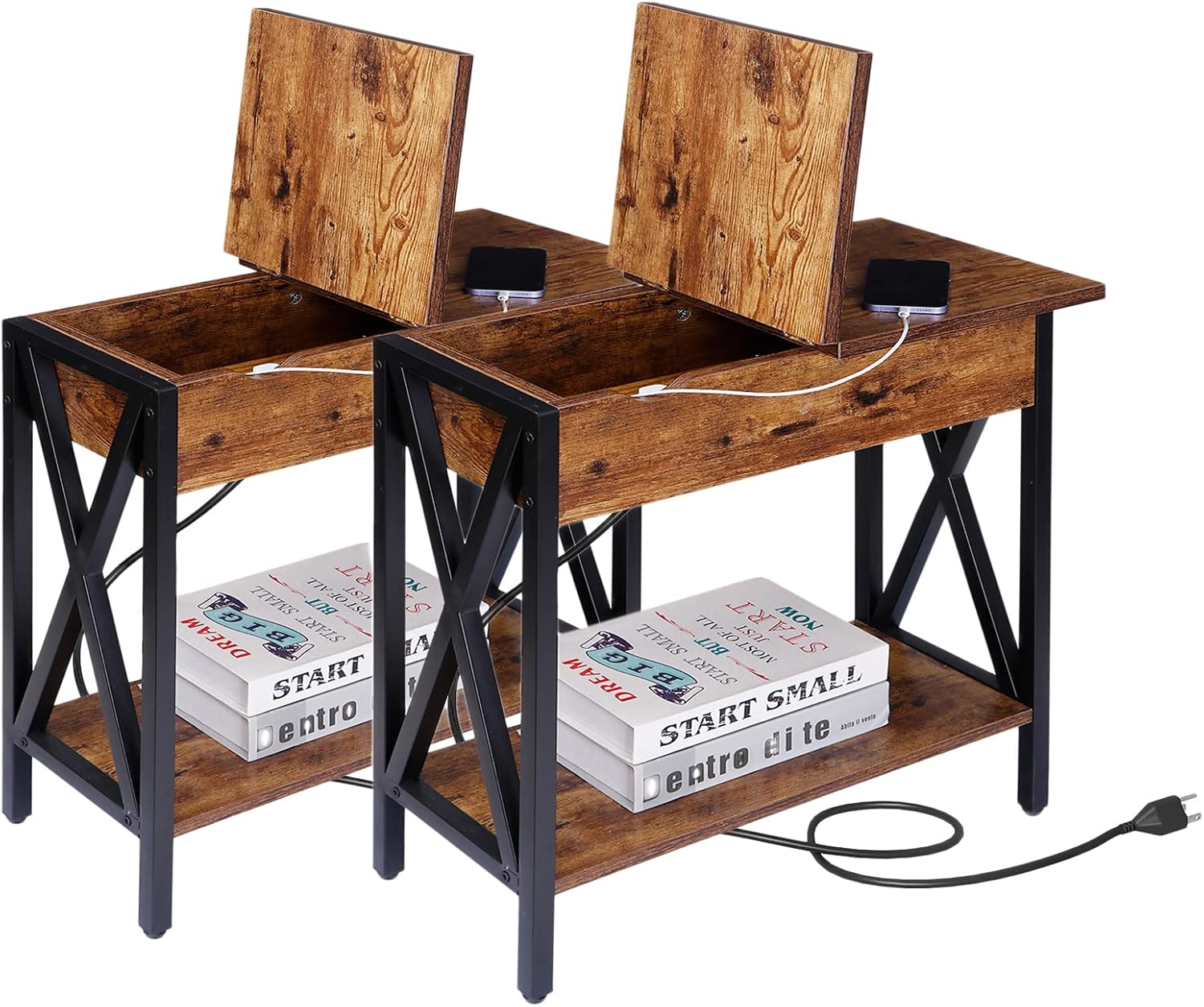 Amazon.com: Nouva Set of 2 End Tables with Charging Station, Shelf ...