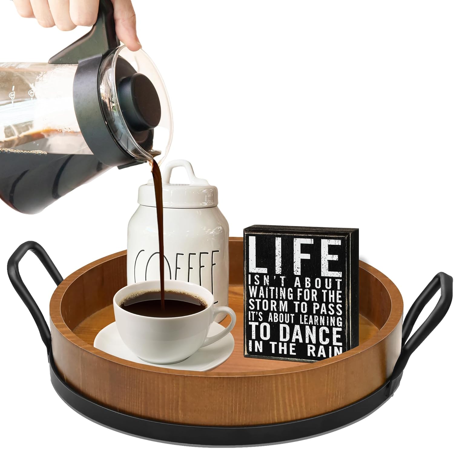 Amazon.com: Rustic Coffee Table Tray with Metal Handles, 11" Wooden ...