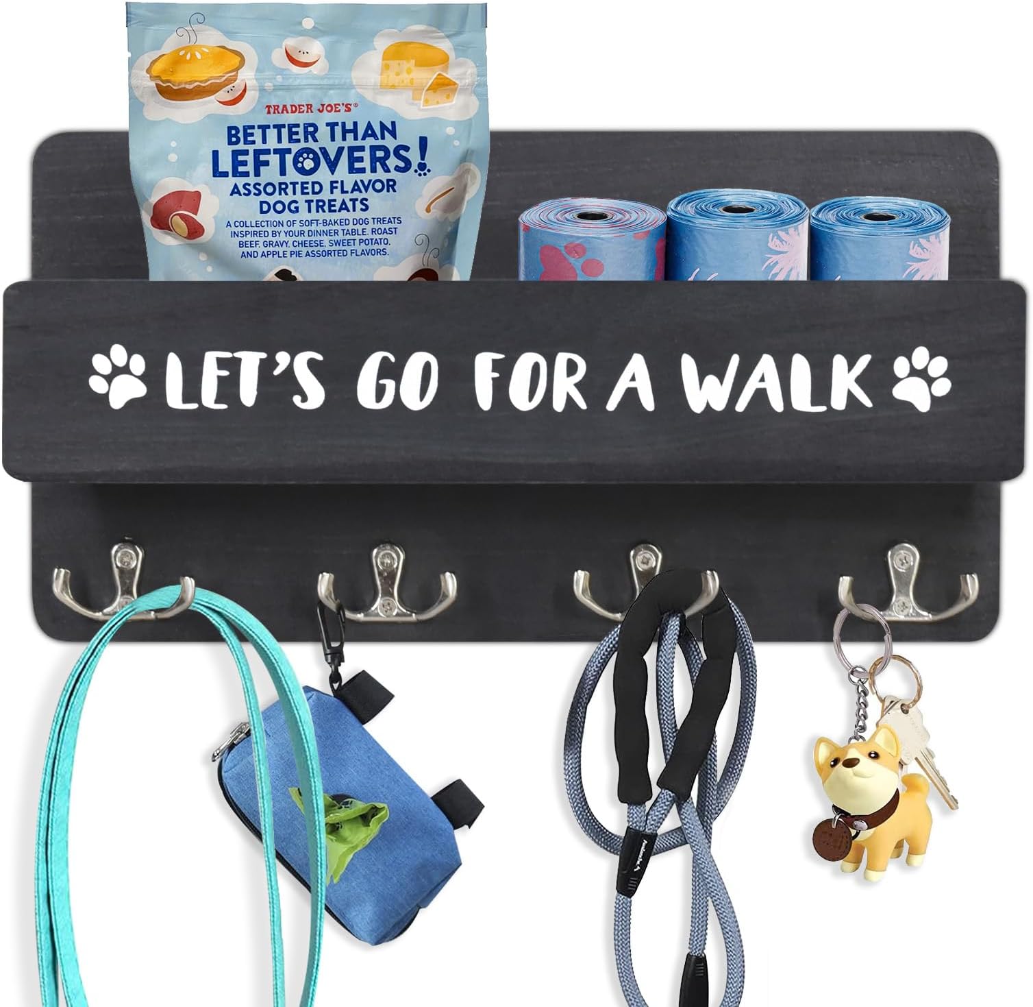 Amazon.com: Wood Dog Leash Holder for Wall, Key Holder with 4 Double ...