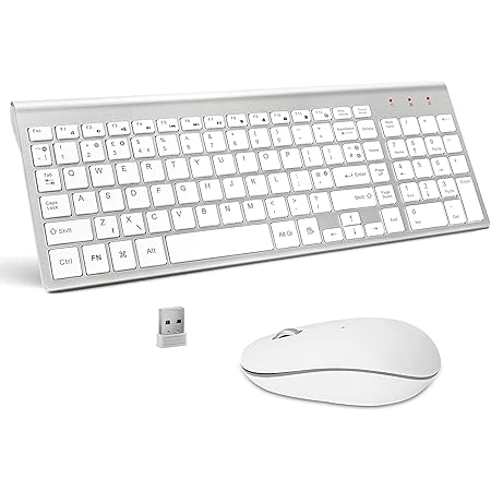 Wireless Keyboard and Mouse Set, 2.4Ghz USB Ergonomic Slim Keyboard and ...