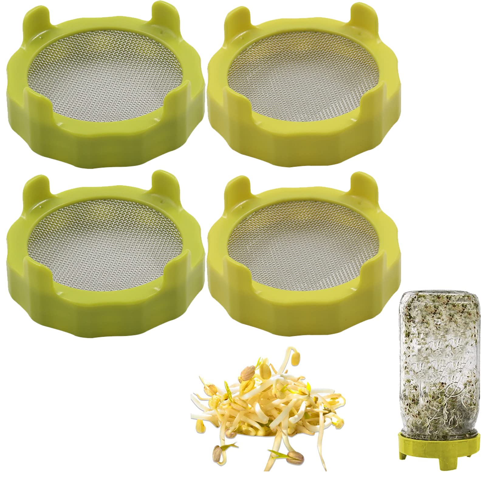 4 Pcs Plastic Mason Jar Sprouting lids with Stainless Steel Screen for ...