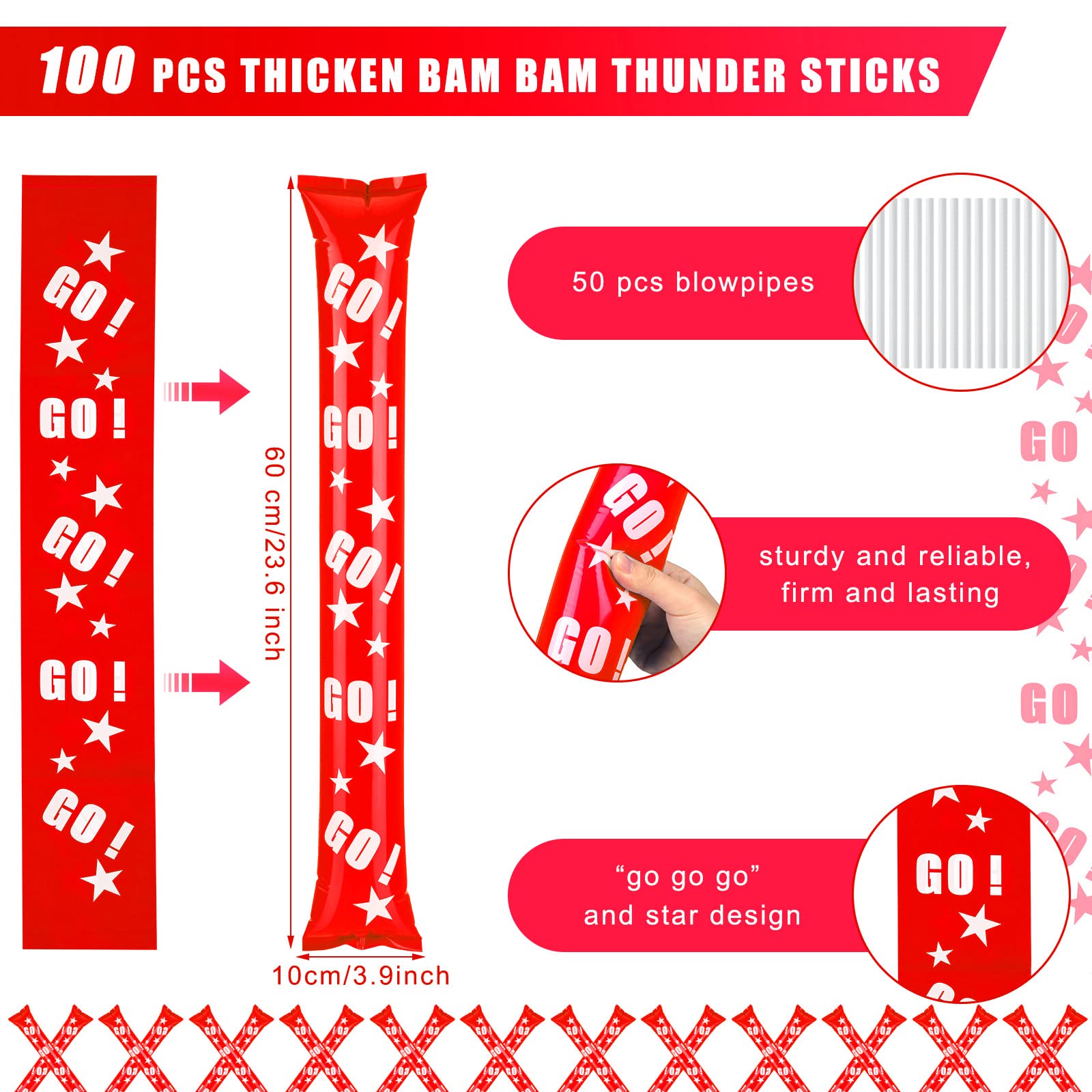 Snapklik.com : Hungdao 100 Pcs Thunder Sticks Spirit Boom Sticks ...