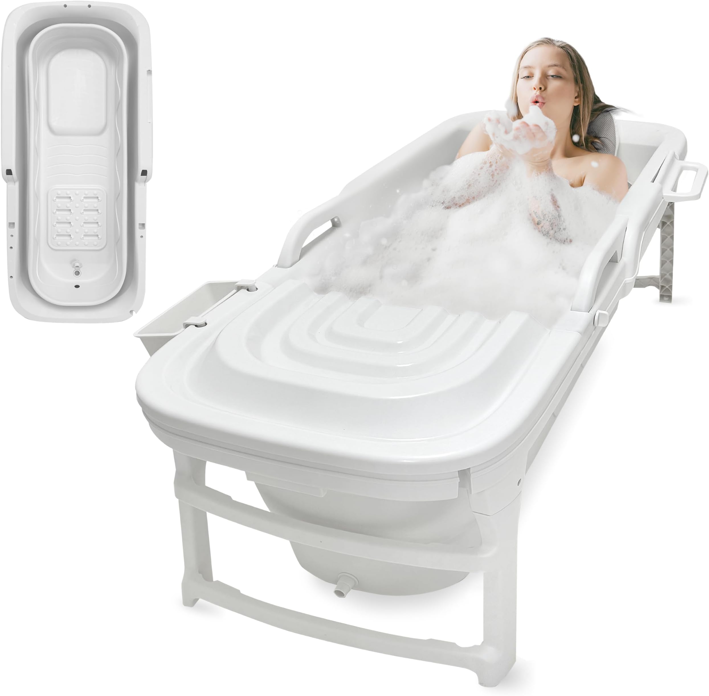 Large Size Foldable Portable Bathtub for Adults, 56 Inch Freestanding ...