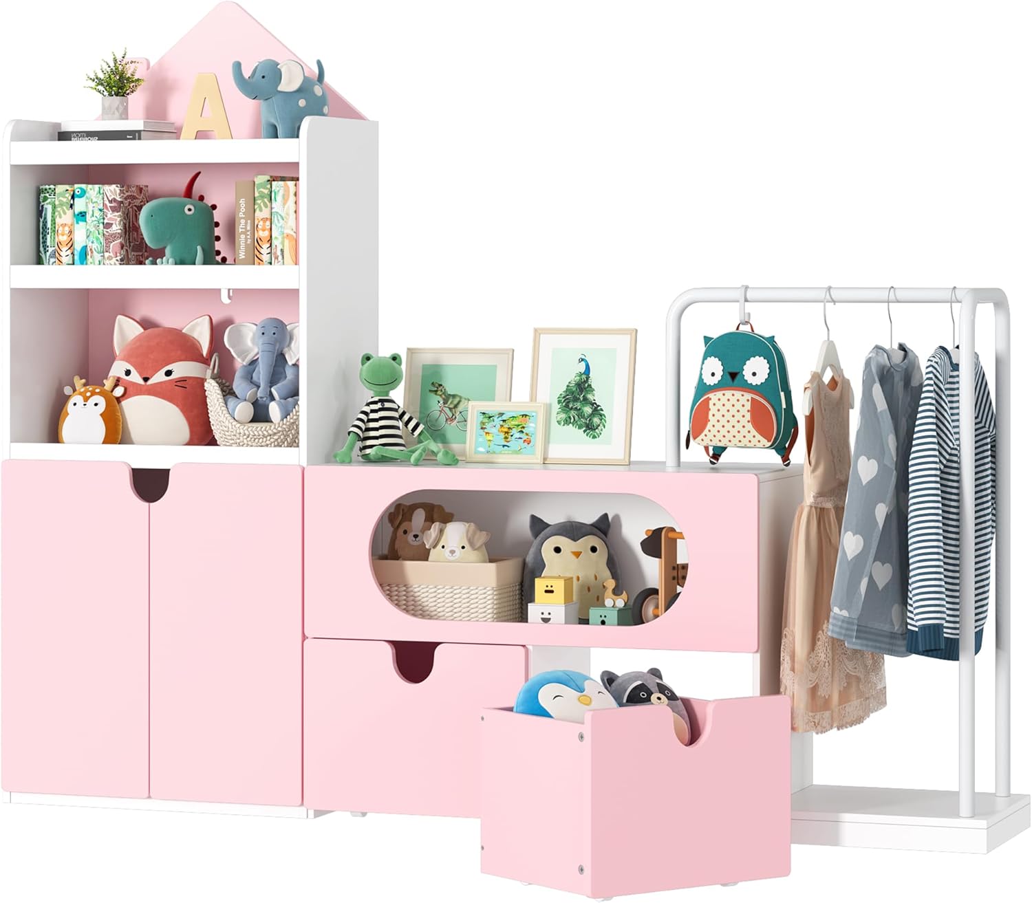 Amazon.com: 69" Large Toy Storage Organizer with Clothes Rack, Modular ...