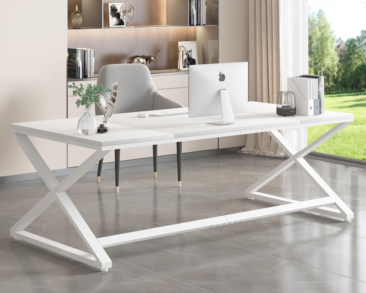 LVB Large White Desk Long Computer Table for Home Office, Modern Wide ...