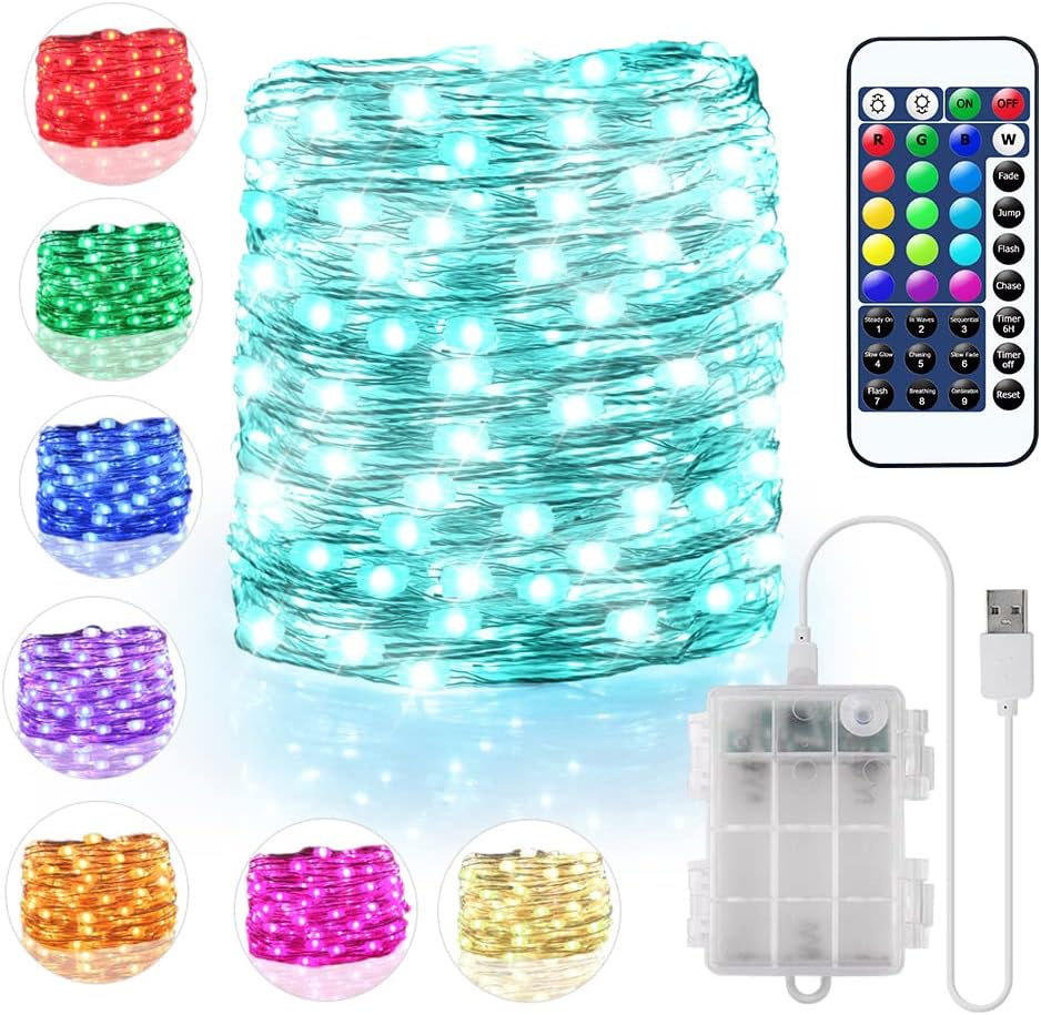 16 Color String Lights Battery Operated & USB Powered, 16.4ft 50 LED ...