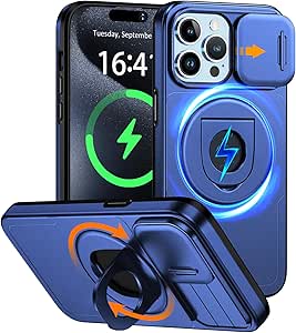 Amazon.com: KMERUOTR 360°Rotatable Magnetic Ring for iPhone 13 Pro Case with Camera Cover ...