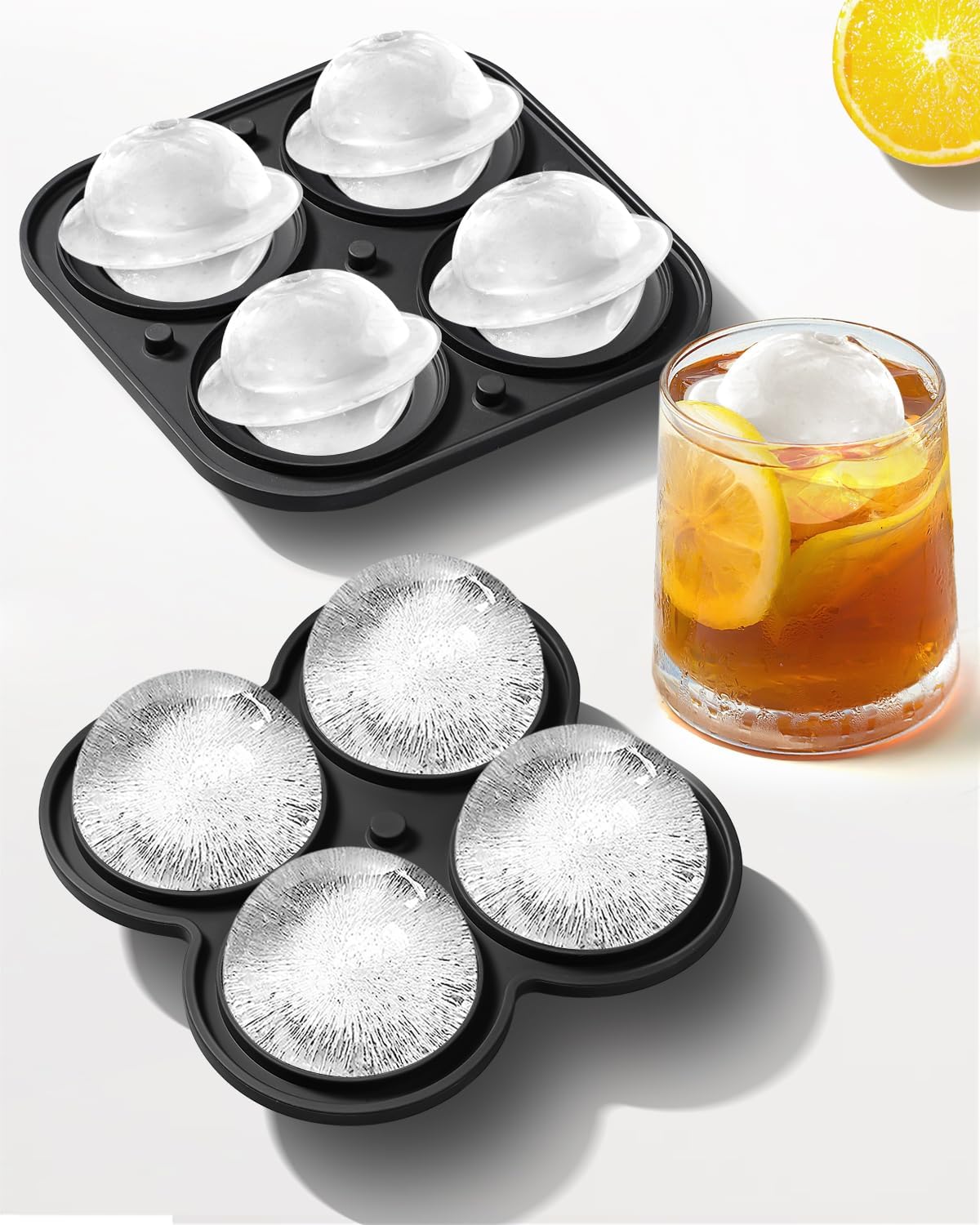 Amazon.com: Large Silicone Ice Cube Tray with Lid - 4 Round + 4 UFO Big ...
