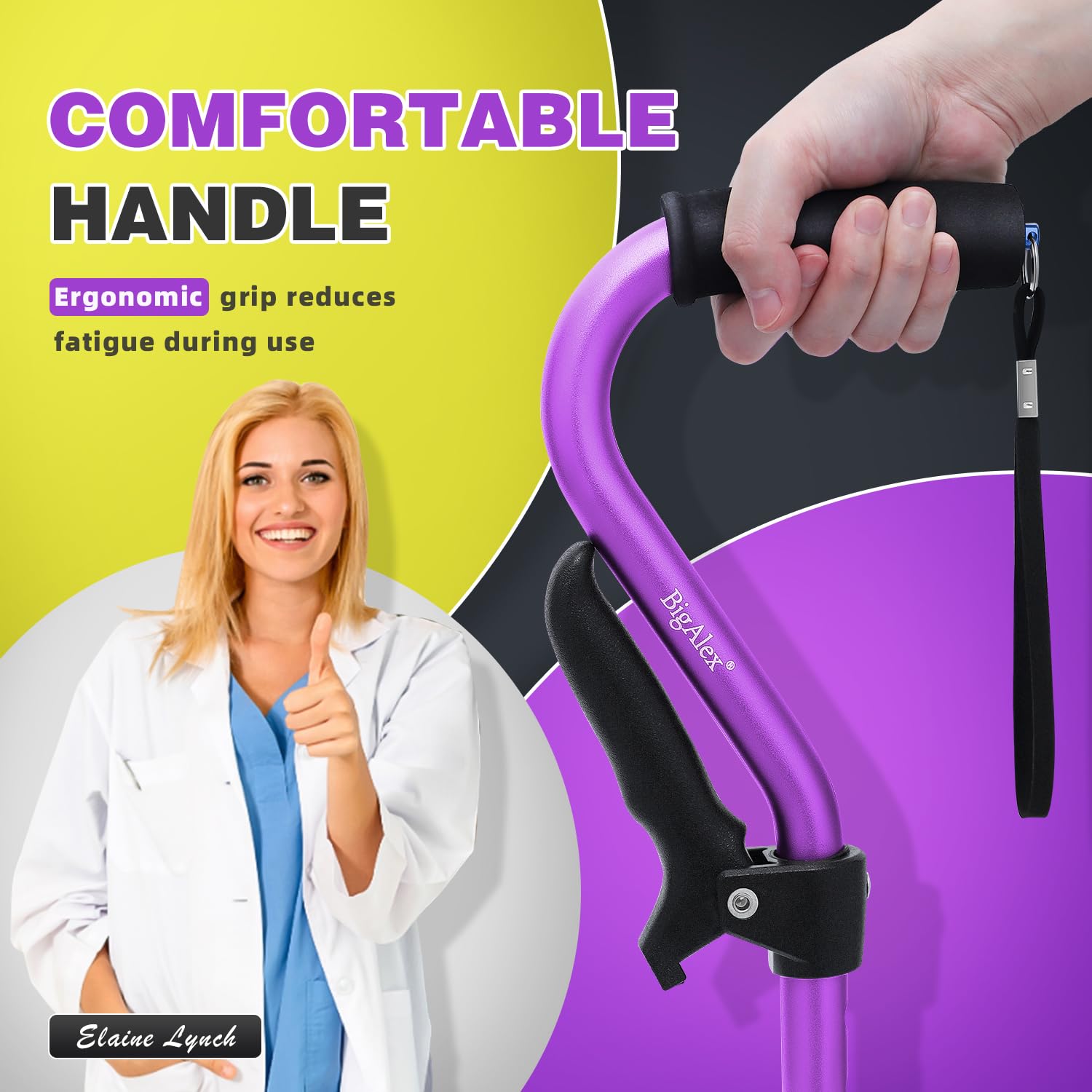 BigAlex Walking Cane, Adjustable Quad Cane with 4-Pronged Base for ...