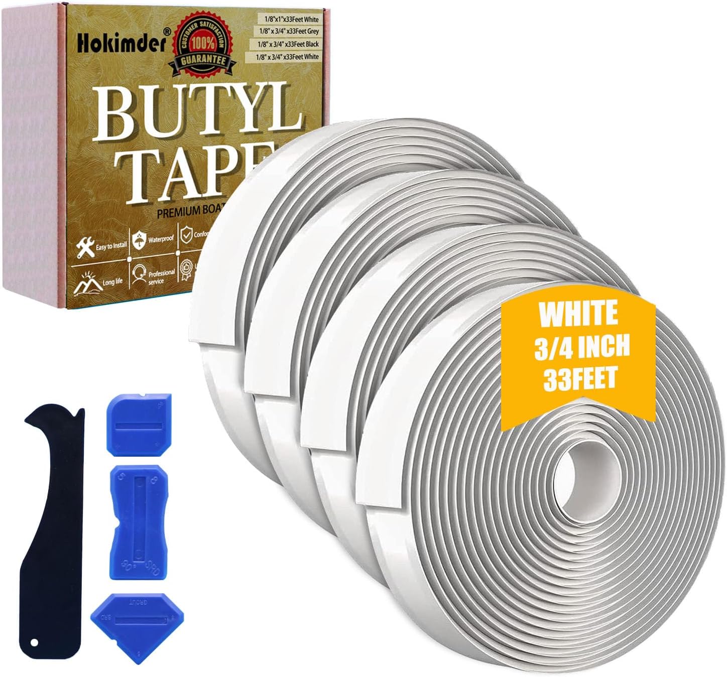 Amazon.com: Hokimder 4 Packs Butyl Tape Bulk, 3/4 Inch x 33 Ft, White ...