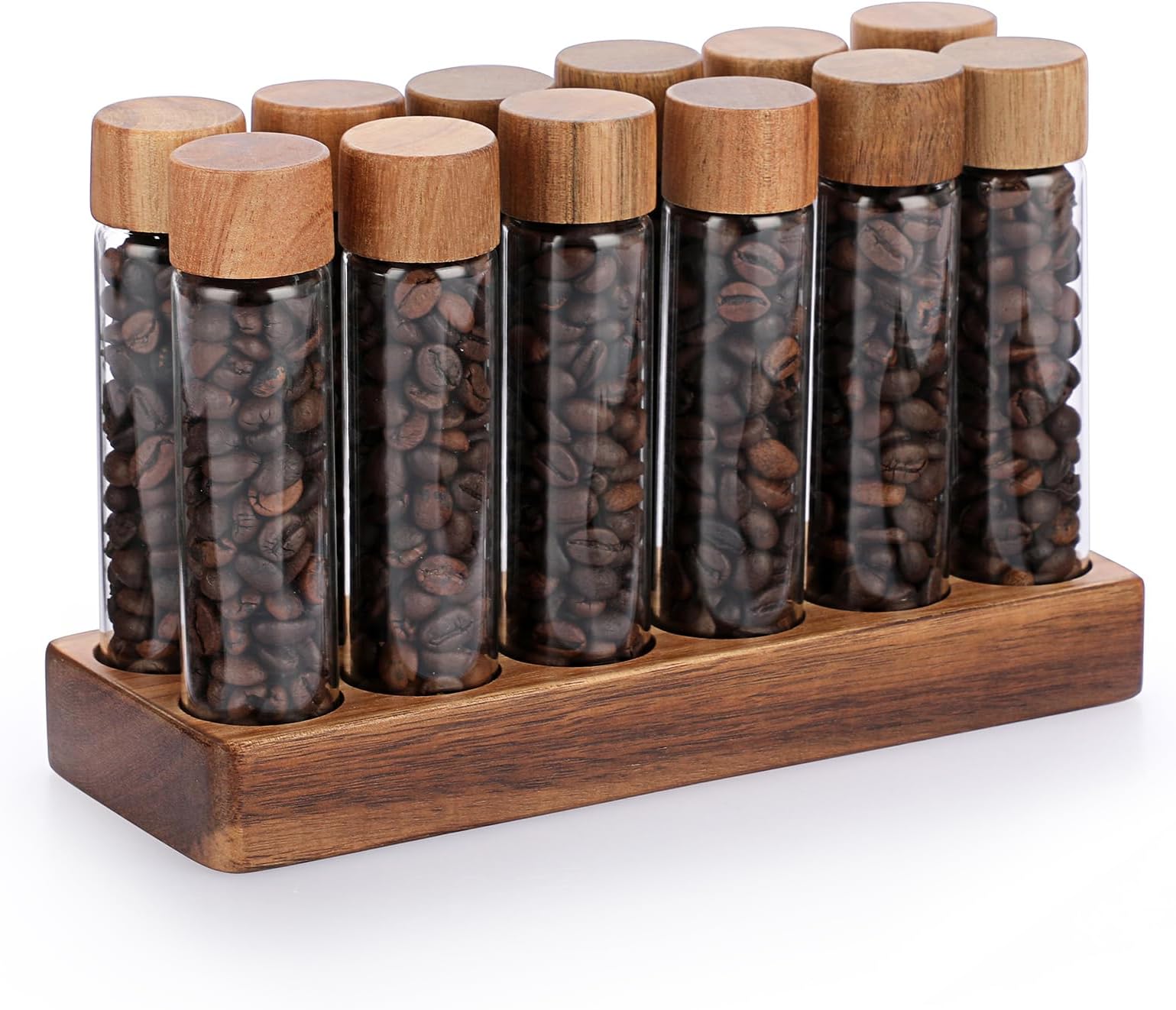 JUXYES Set of 12 Single Dose Coffee Bean Storage Tubes with Wooden ...