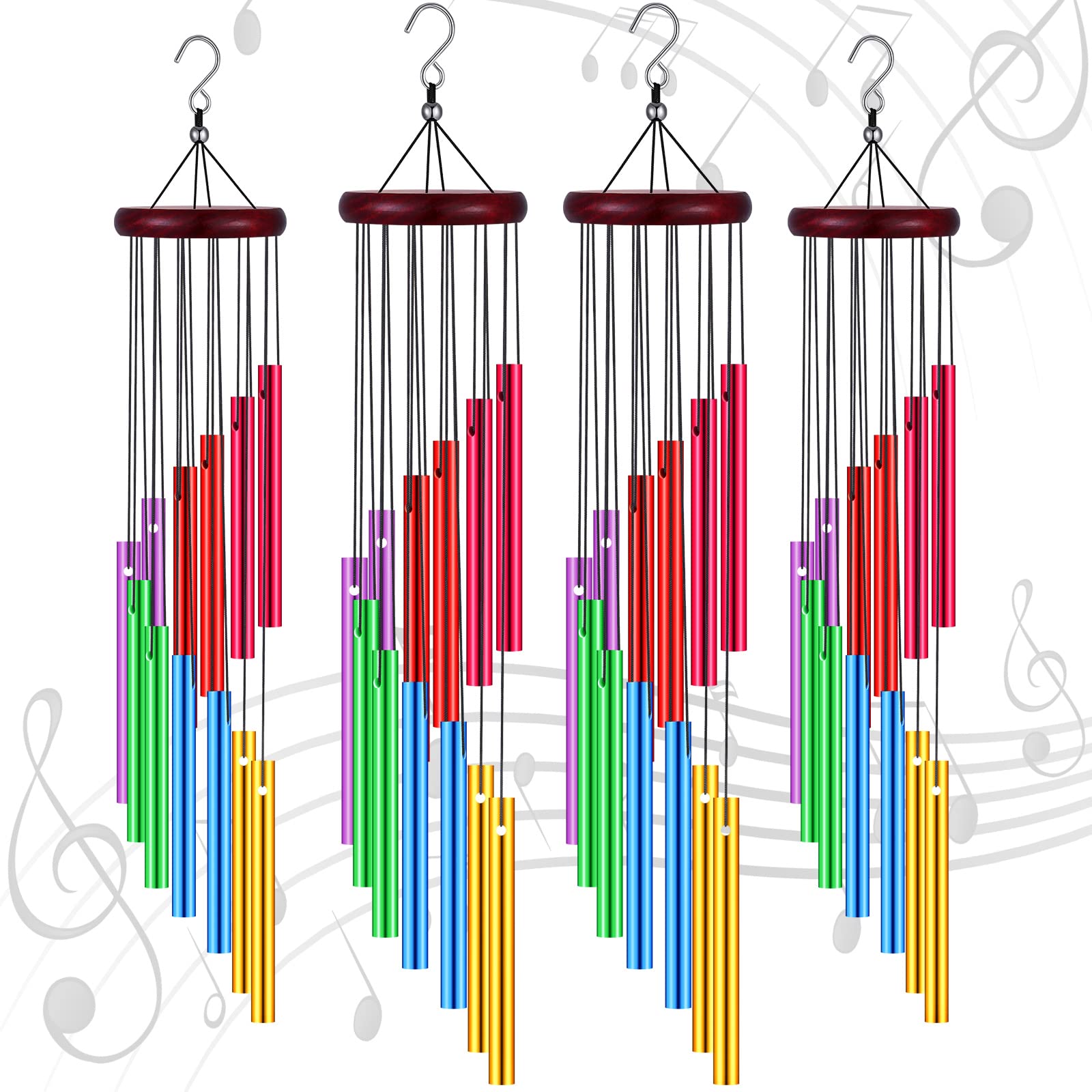 Amazon.com : Wesiti 4 Pcs Colorful Wind Chimes with 12 Hollow Aluminum ...