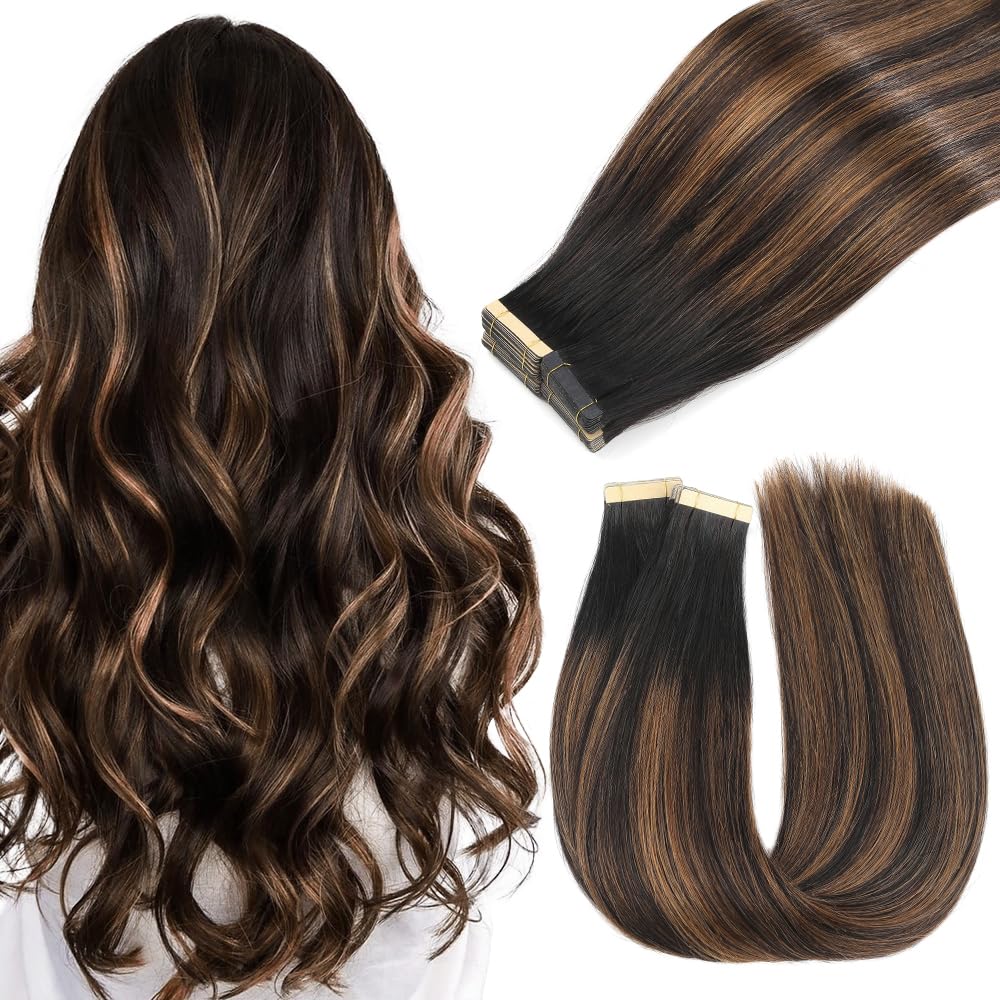 Amazon.com : Tape in Hair Extensions Human Hair 18 Inch 20pcs Balayage ...
