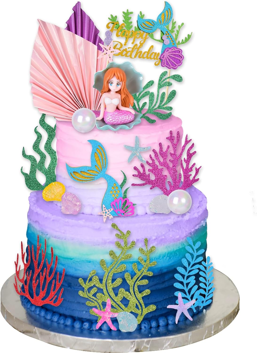 Amazon.com: 25 Pcs Little Mermaid Cake Topper, Mermaid Cake Decorations ...