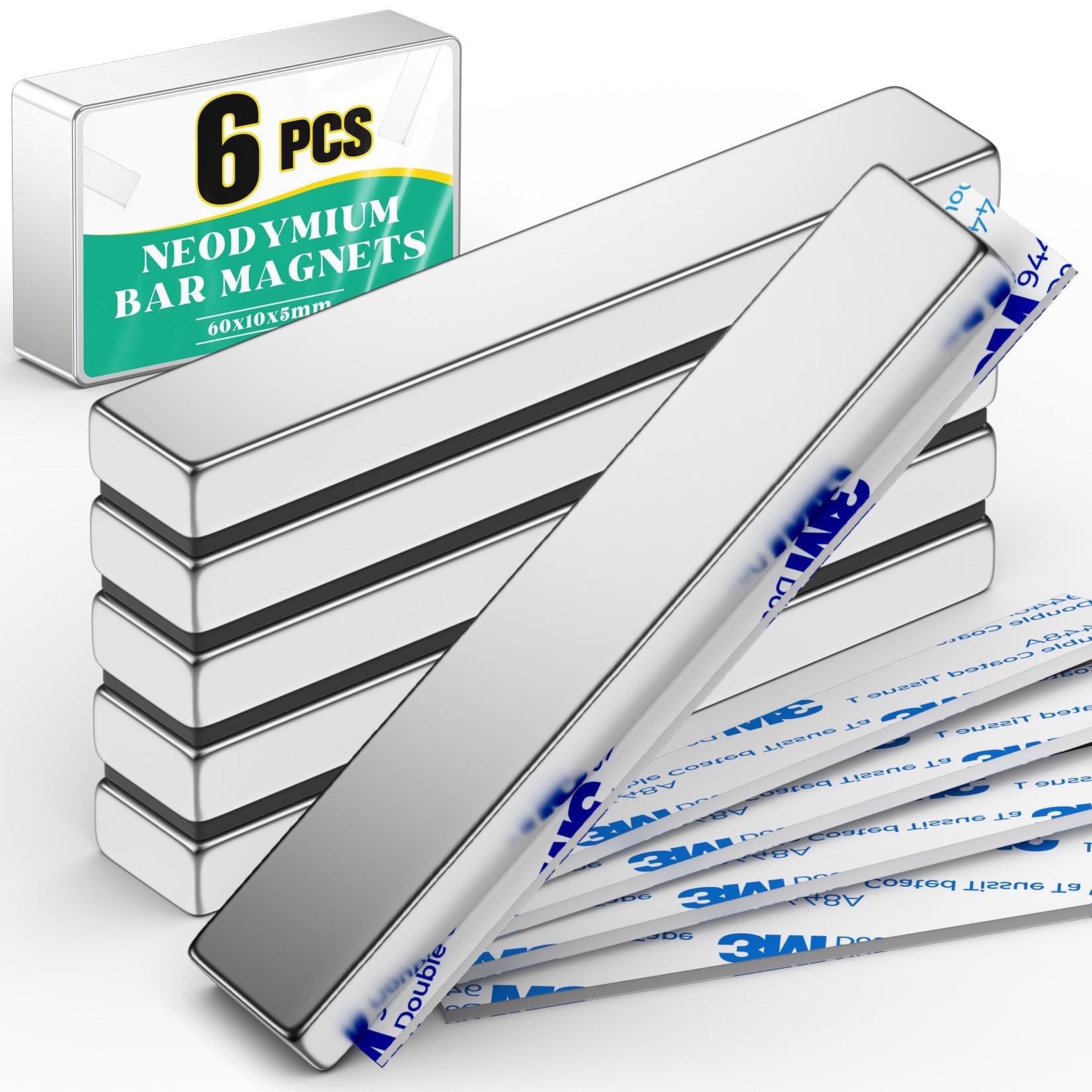 Snapklik.com : Junarter 6 Pack Bar Magnets, 60x10x5mm Thin Magnet Bar ...