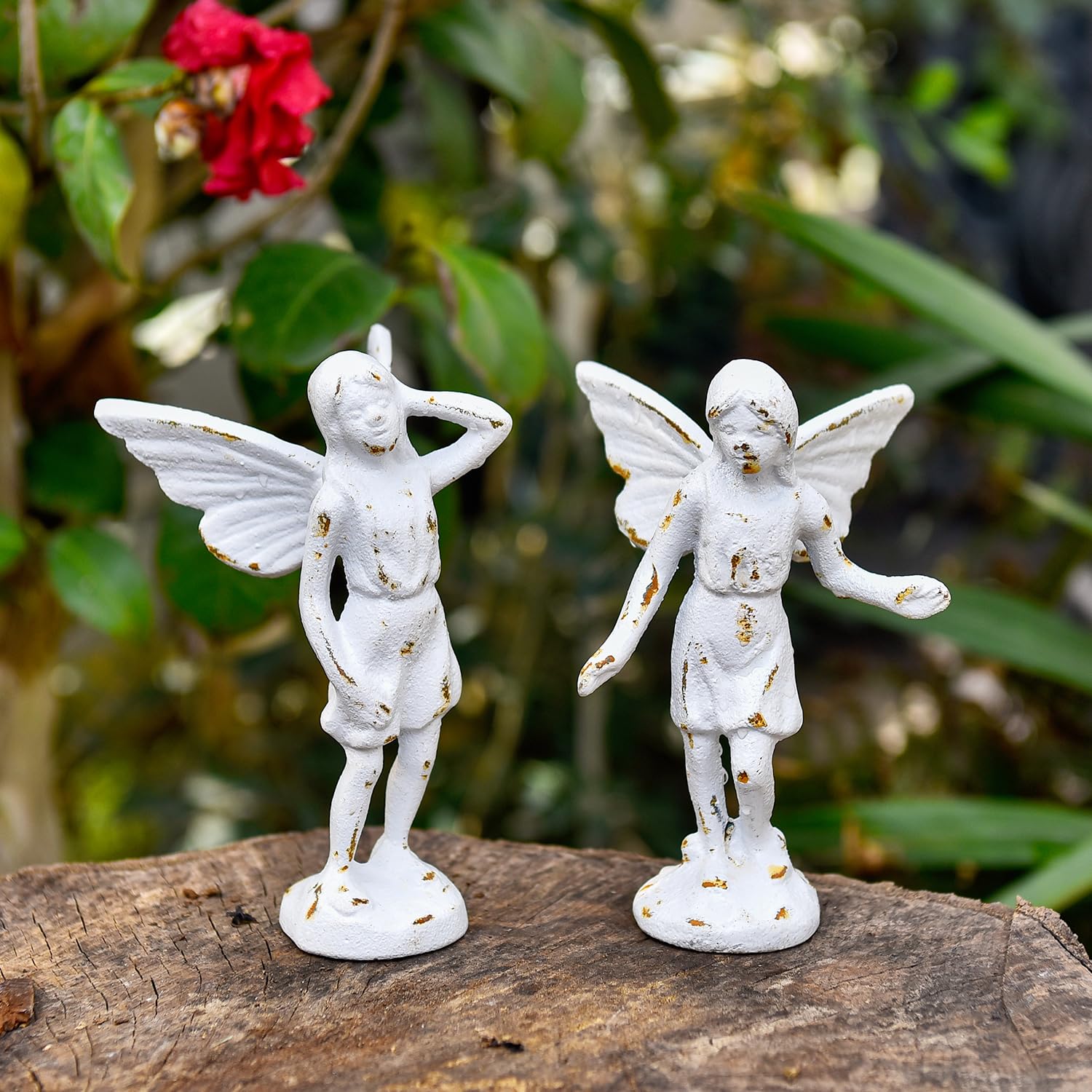 Snapklik.com : Cast Iron Garden Angel Statue, Set Of 2 Rustic White ...