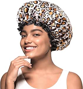 mikimini Shower Cap for Women, Leopard Print Swim Cap, Double Layer ...