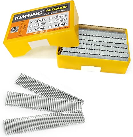 KIMSING 14 Gauge Concrete T Nails, 3/4'' (18MM) Length Collated ...