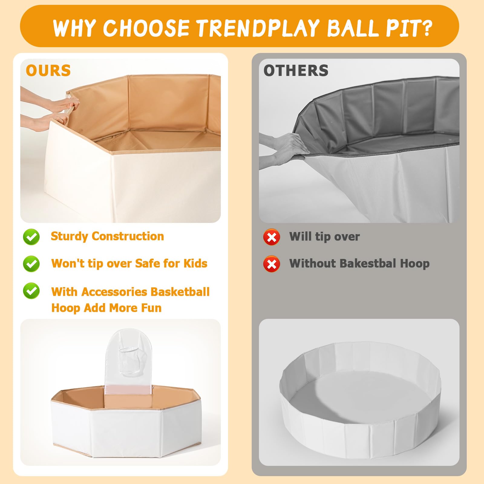 Snapklik.com : TRENDPLAY Large Ball Pit Beige Ball Pits For Toddlers ...