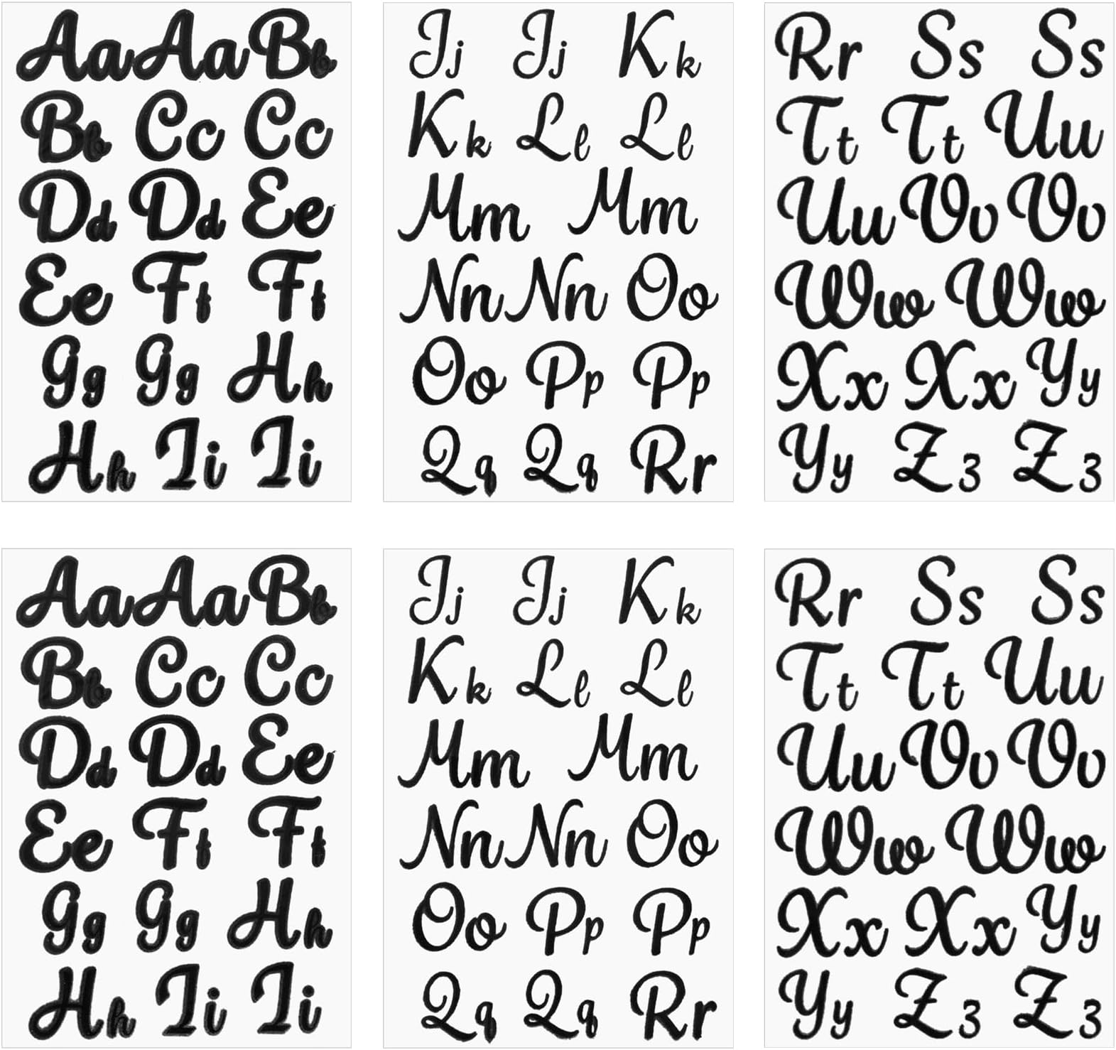 Amazon.com: 6 Sheet Black Iron on Letters for Clothing Cursive, 1.5 ...