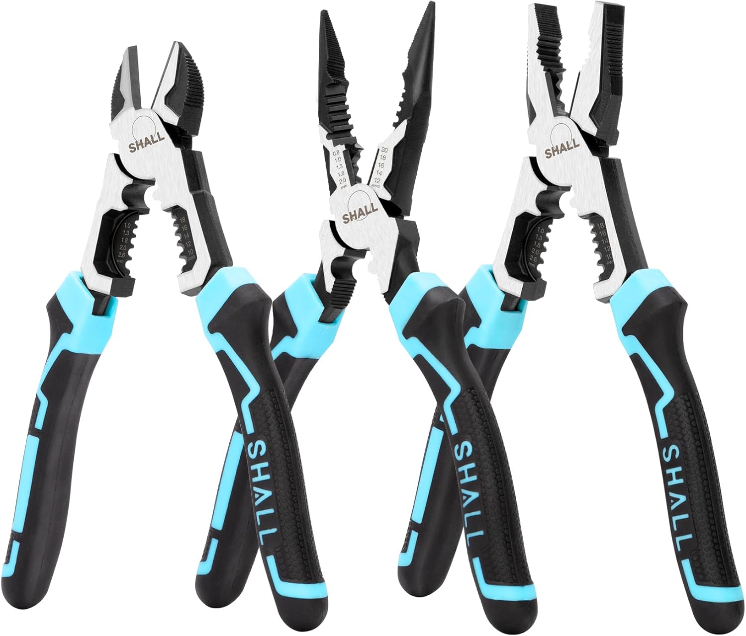 SHALL 3-Piece High Leverage Pliers Set, 8" Needle Nose, 8" Diagonal ...