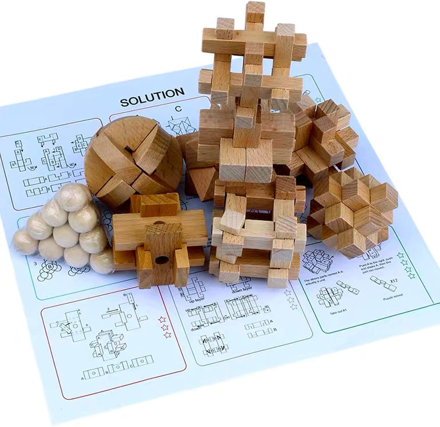 Coriver 12Pcs Wooden Brain Teaser Puzzle Logic Puzzles, IQ Games IQ ...