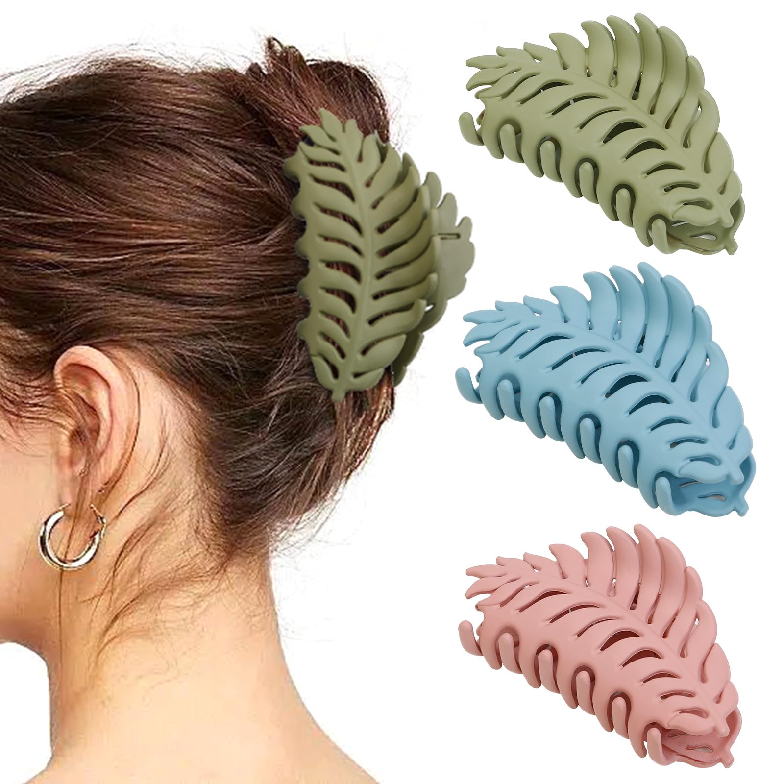 Amazon.com : TEBIEKOY 3 Pcs Leaf Hair Claw Clips for Women 3.7" Medium ...