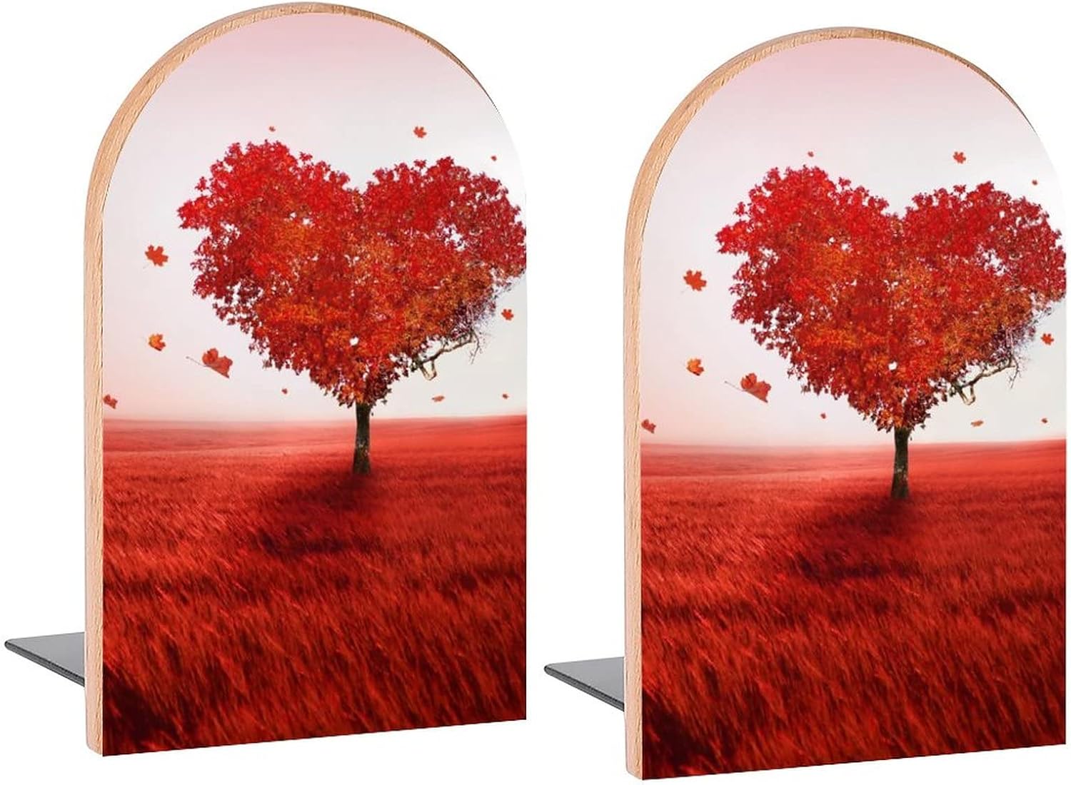 Amazon.com: Fall Red Heart Tree Love Book Ends Decorative Wood Bookends ...