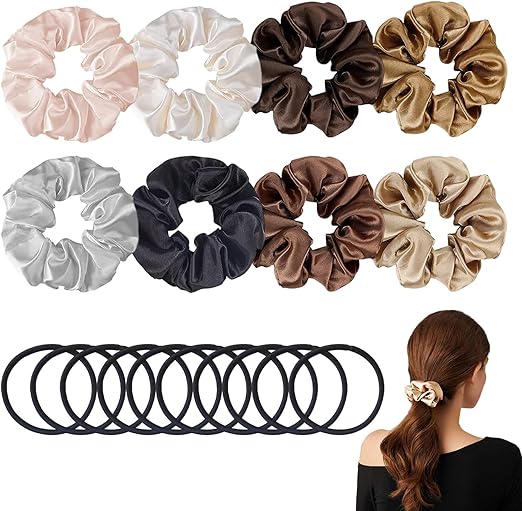 18Pcs Satin Scrunchy Silk Bobbles, Ponytail Holder Soft Satin Hair Ties ...