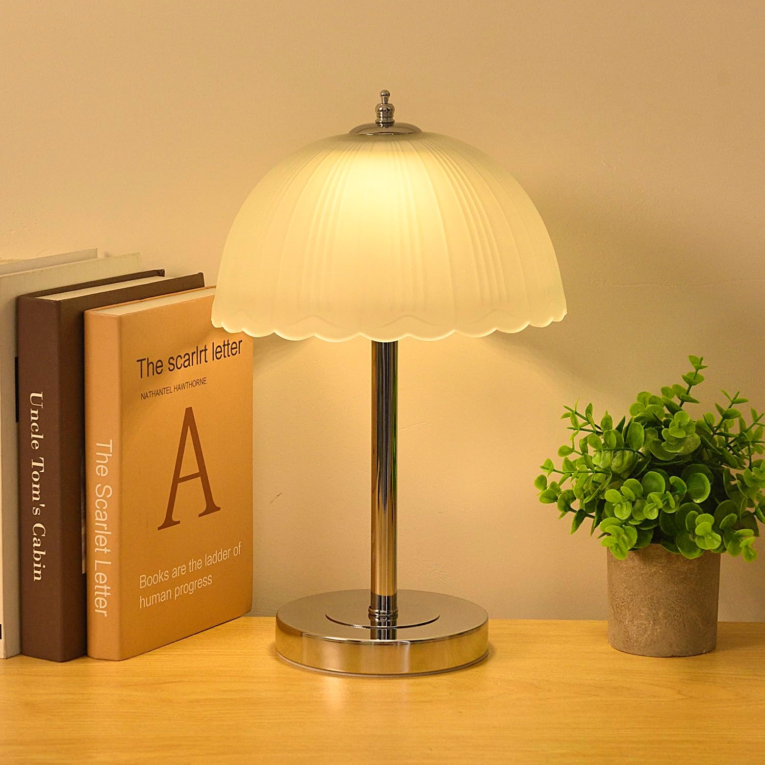 Bedside Lamps Table Lamps for Bedroom Living Room,USB Lamp,White Glass ...