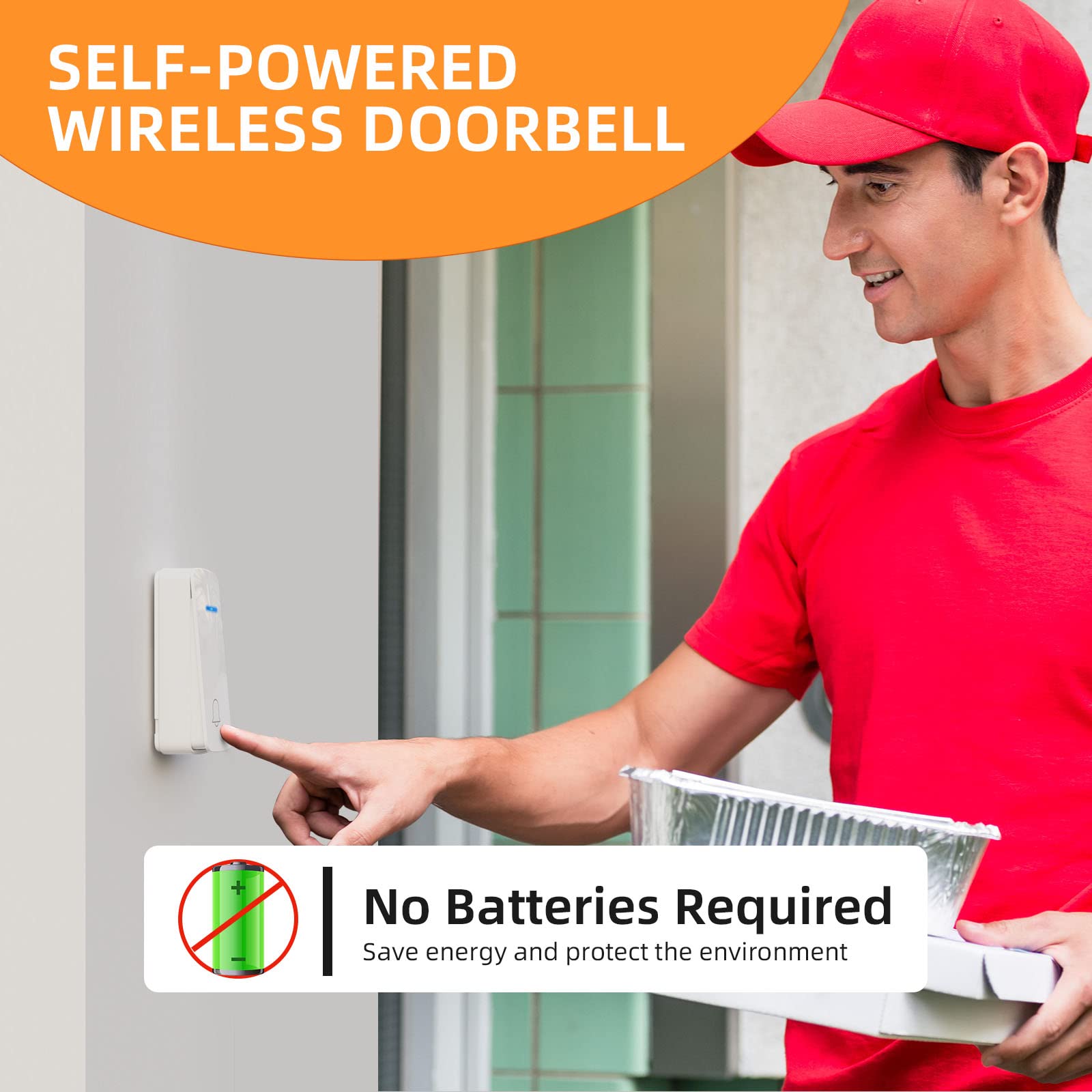 AIDA Wireless Doorbell, Self-powered Doorbell with Extra Socket, No ...