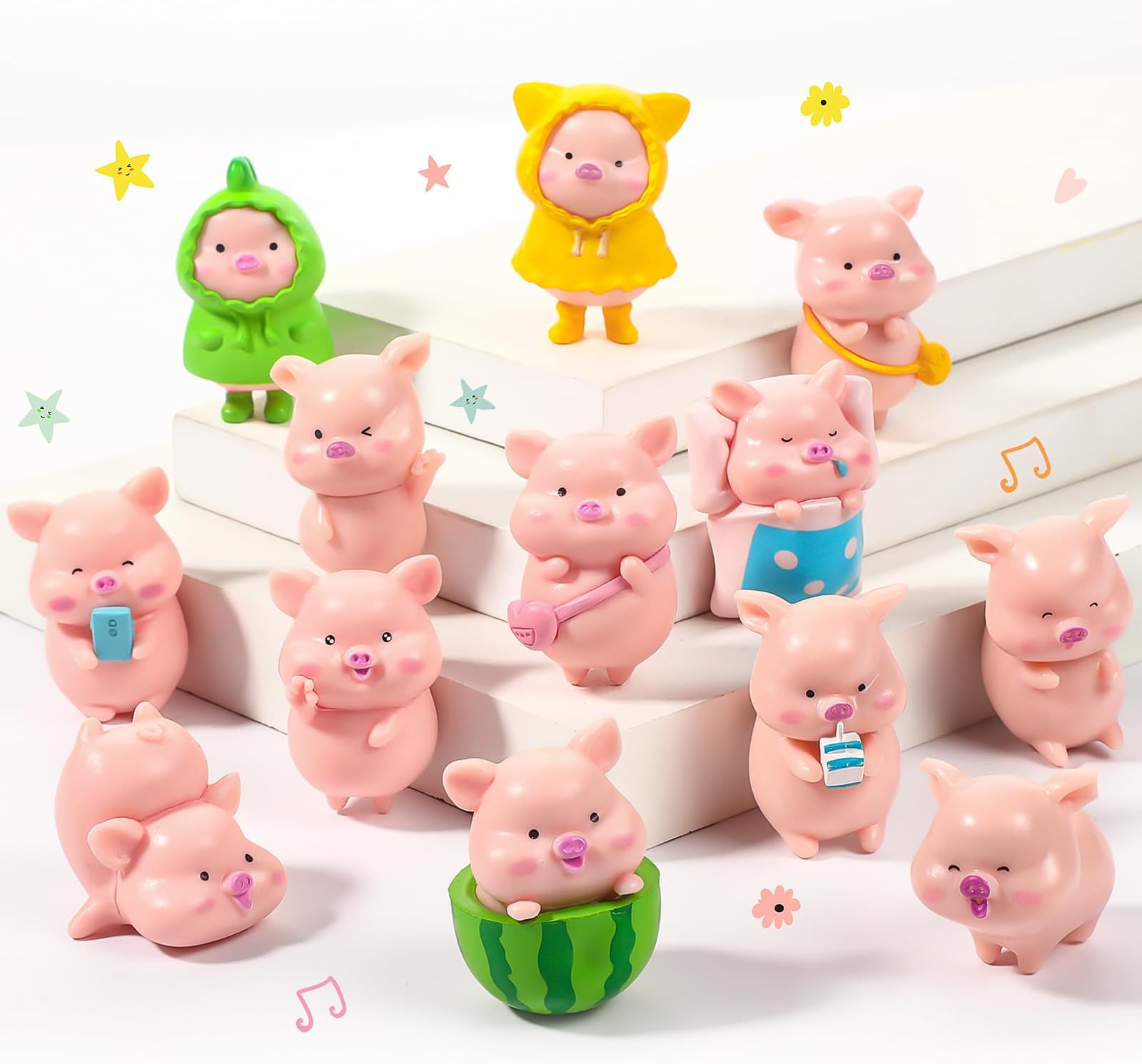 Amazon.com: 13 Pieces Cute Pink Piggy Miniature Figurines Pig Cake ...