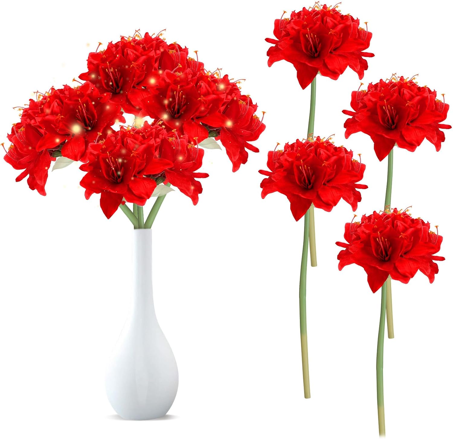 Amazon.com: Jutom 4 Pcs Christmas Artificial Amaryllis Flowers Red Silk ...