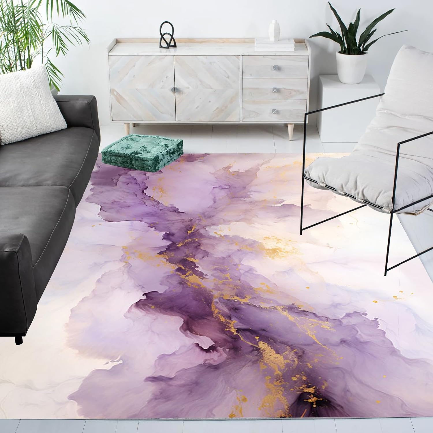 Amazon.com: Luxury Soft Wool Washable Area Rug Modern Abstract Gold ...