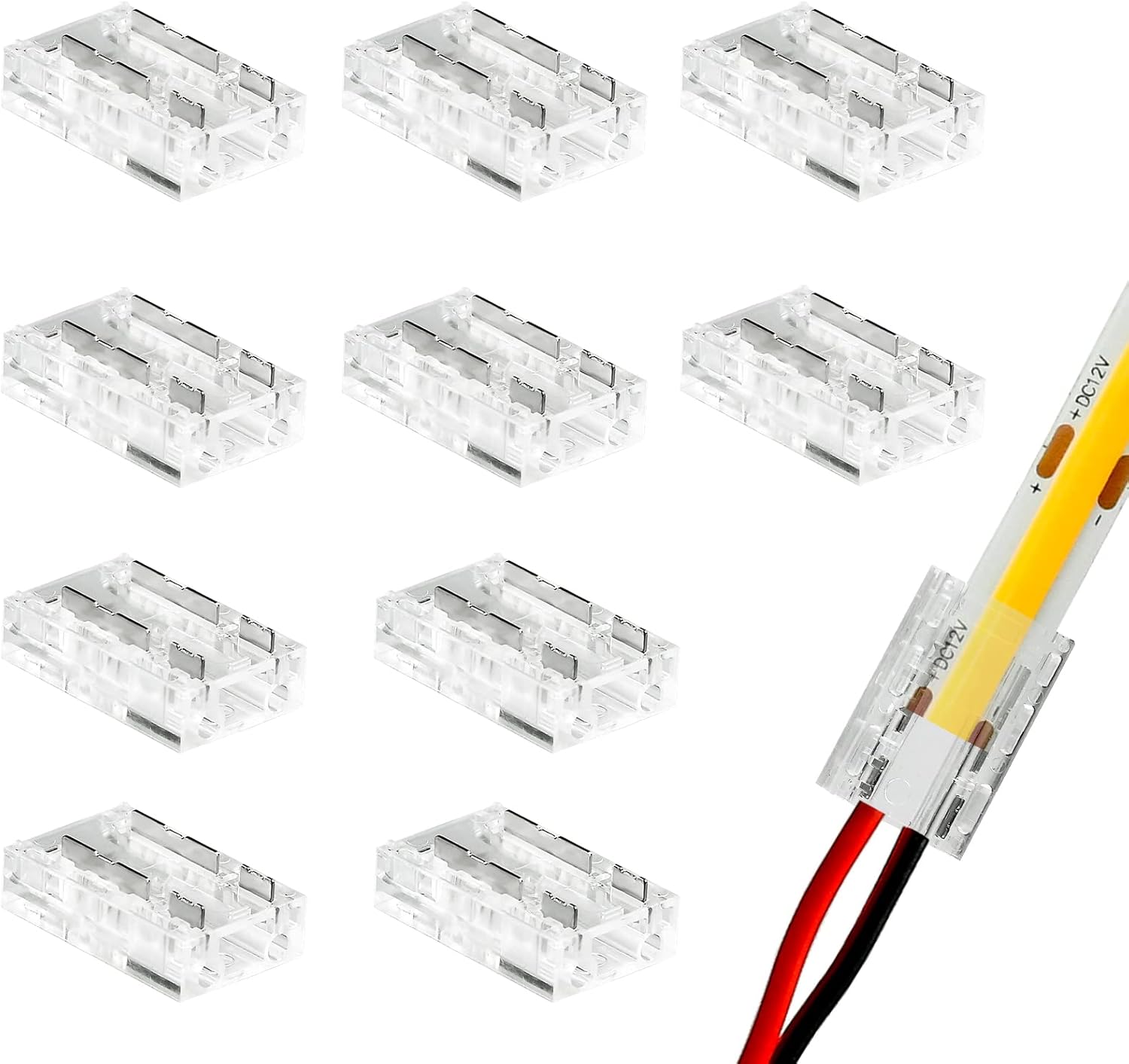 COB LED Strip Connector for 10mm 2pin High Density Strip, 10 PCS Non ...