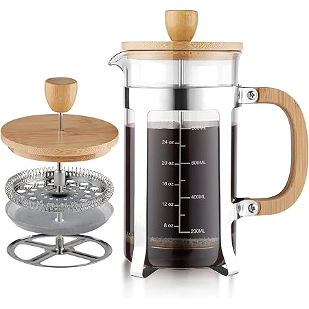 Amazon.com: Navaris French Press Coffee Maker - 24 oz / 3 Cup Borosilicate Glass and Real Wood ...