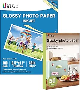 Amazon.com: Uinkit 100 Sheets Inkjet Photo Paper Glossy 8.5x11 48lb and ...
