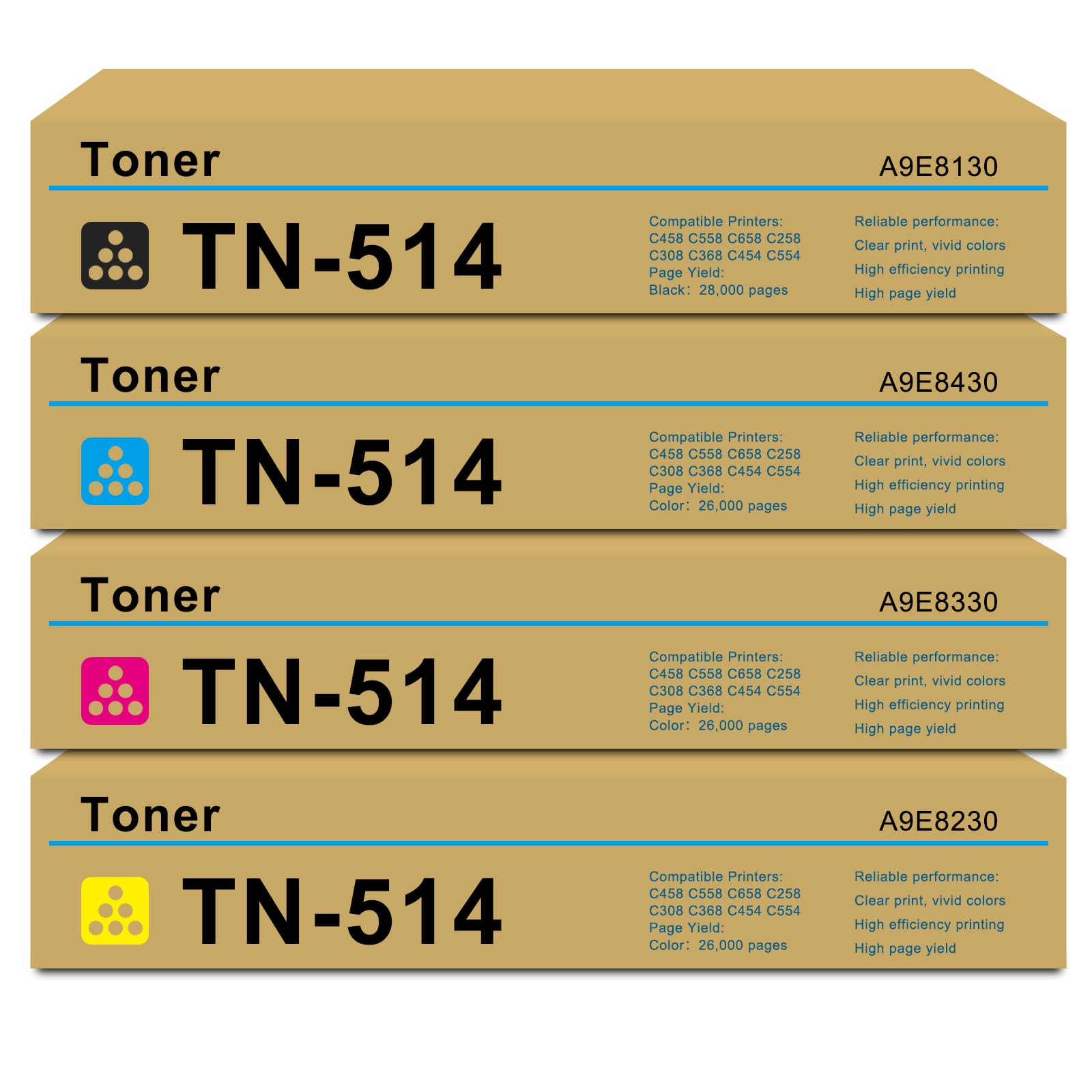 Amazon.com: TN-514 TN-324 TN-512 Black Cyan Magenta Yellow Toner ...