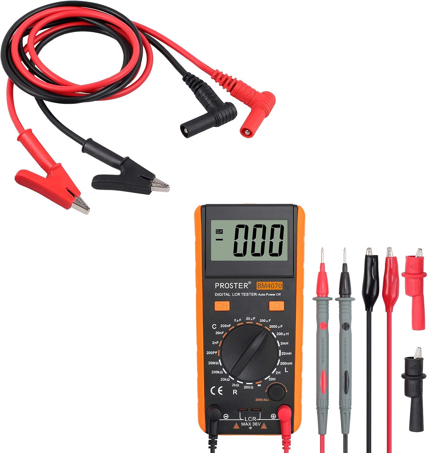 Proster LCR Multimeter Tester + Copper Banana Plug to Alligator Clip ...