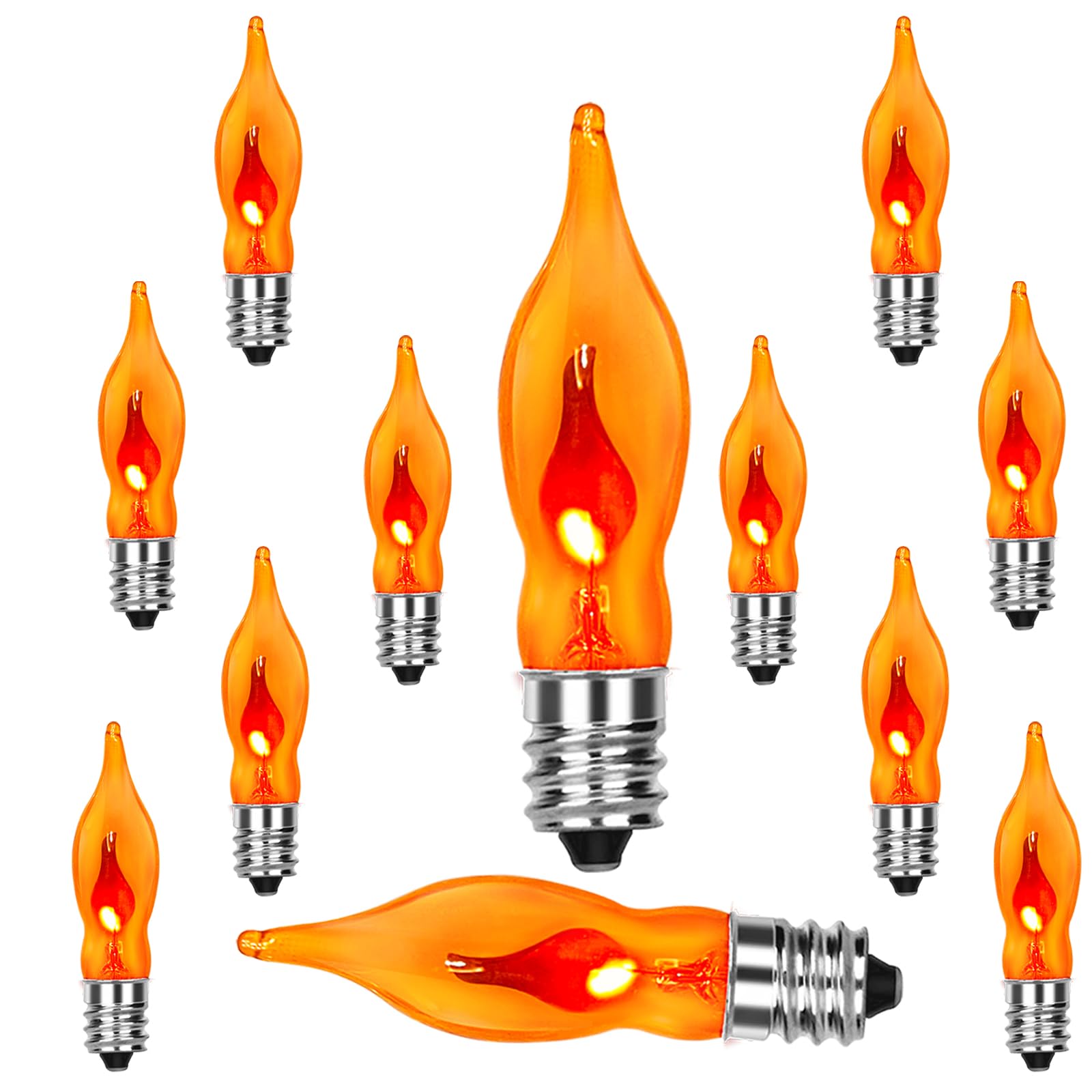 12 Pack C18 Halloween Orange Flicker Flame Light Bulb - 1 Watt, 120 ...