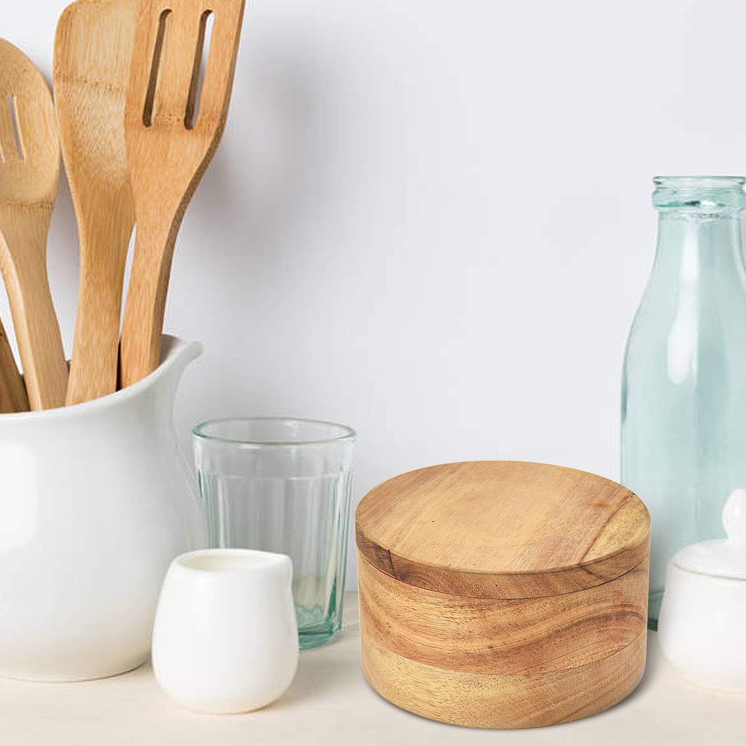 Countertop Salt Keeper Acacia Wood With Swivel Lid - Magnetic Lock ...